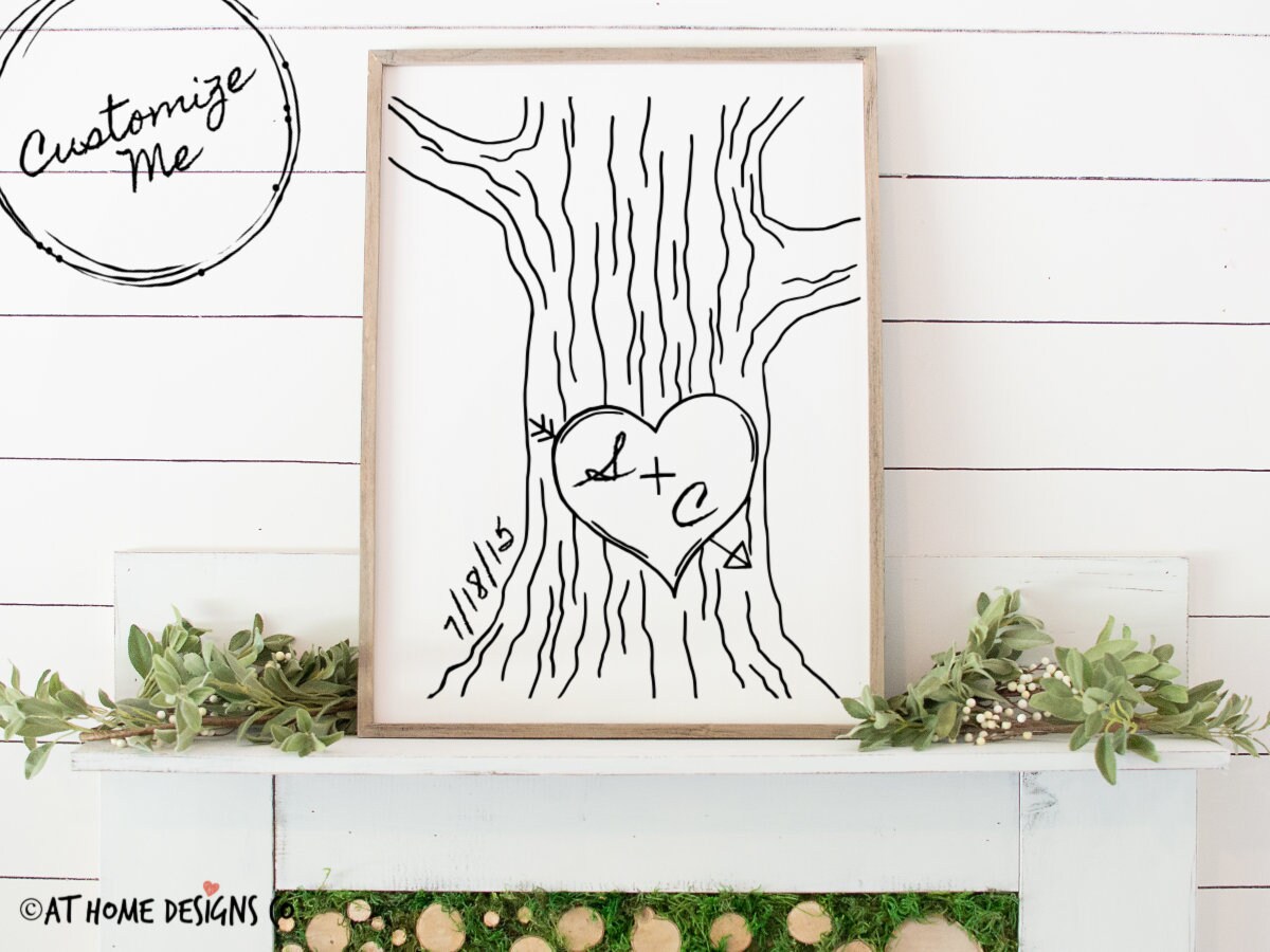 Personalized Carved Heart Tree SVG / Wedding SVG / Carved | Etsy