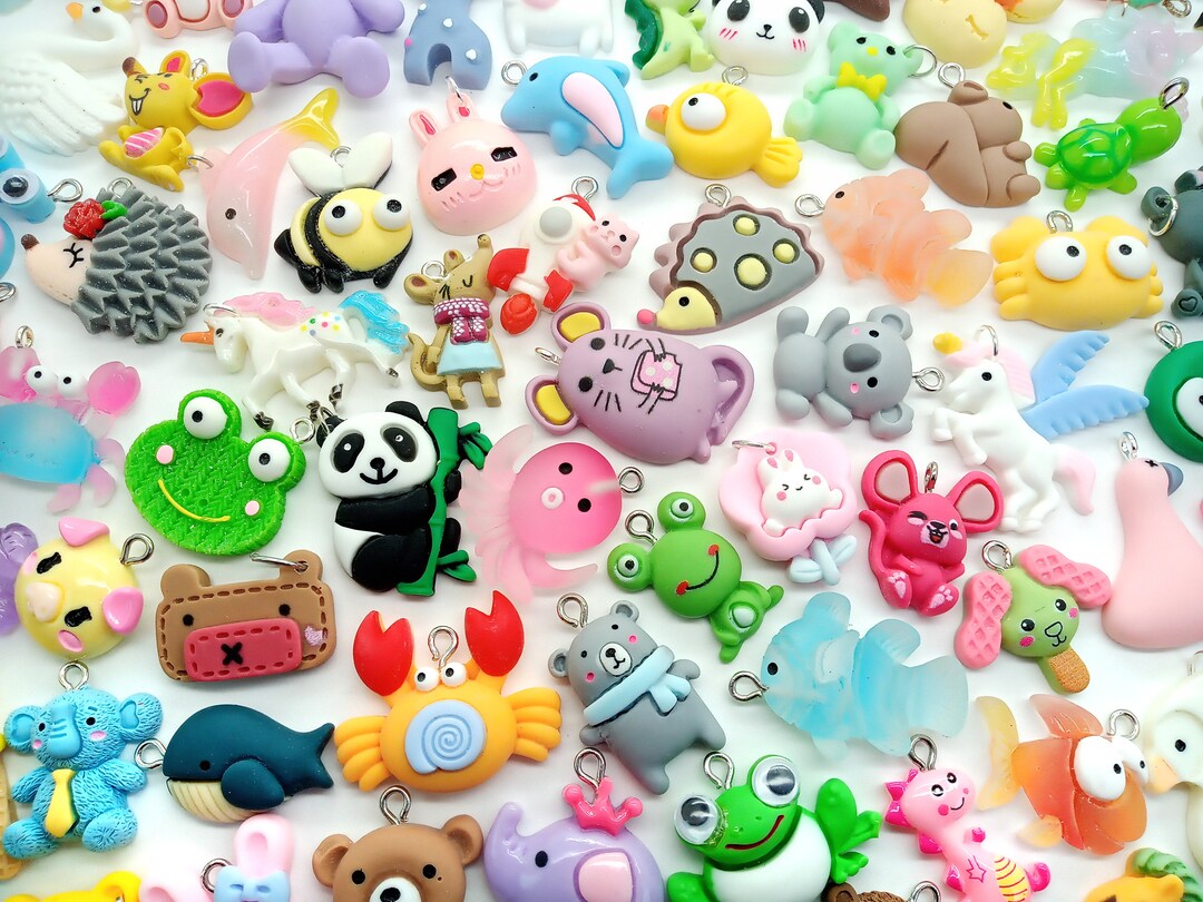 Cute Animal Charms, Kawaii Mix of Colorful Resin Cabochon Pendants ...