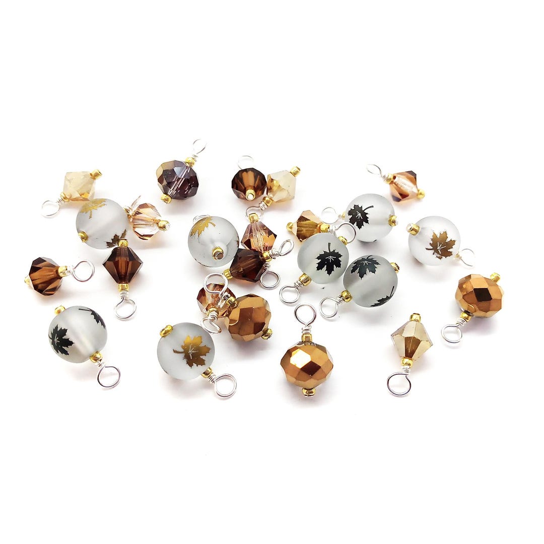 Beautiful Fall Leaf Bead Charms With Crystal Dangles, 24 Pc Brown ...