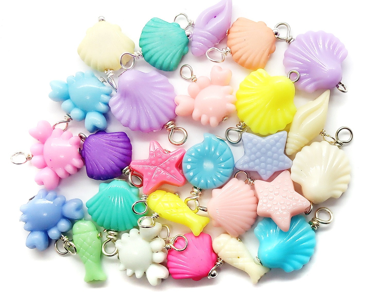 Ocean-themed Acrylic Bead Charms Mix of 25 Fish Seashell and - Etsy