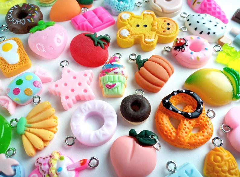 Cute Food Charm Mix, 25 Pc Variety of Kawaii Fruit Candy Sweets ...