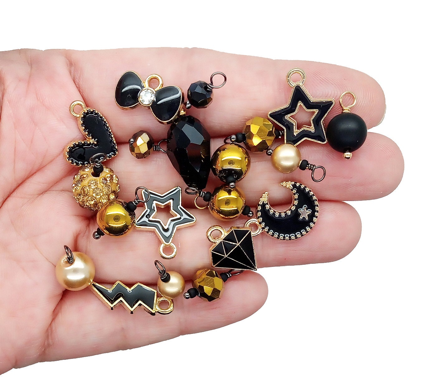 Black & Gold Charm Mix, 20 Pieces, Glass Bead Dangles - Etsy