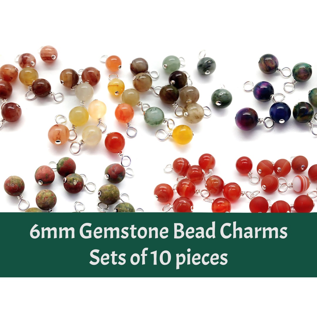 Gemstone Charms, 10 Pc Sets of Bead Dangles, 6mm Stones, Choose ...
