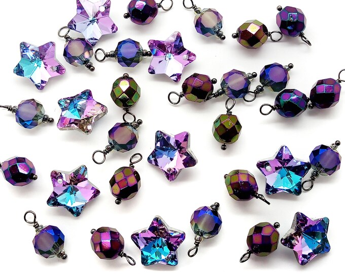 Purple Star Charm Mix, Iridescent Bead Dangle Set, Beautiful Moody ...