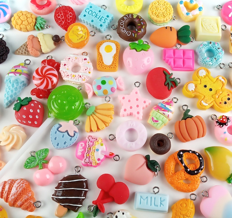Cute Food Charm Mix, 25 Pc Variety of Kawaii Fruit Candy Sweets ...