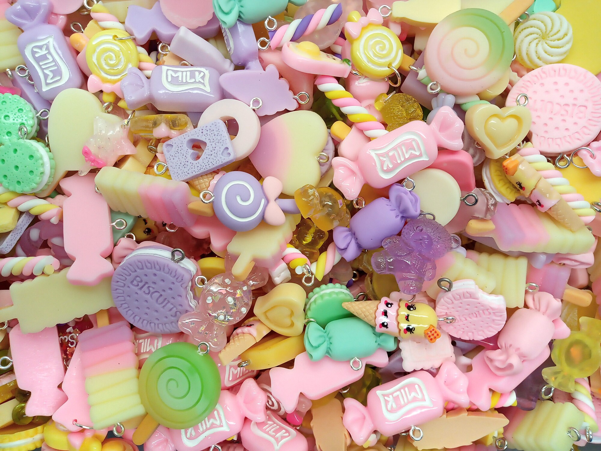 Pastel Food Charm Mix, 20 Pc Kawaii Cabochon Pendant Grab Bag in Pink ...
