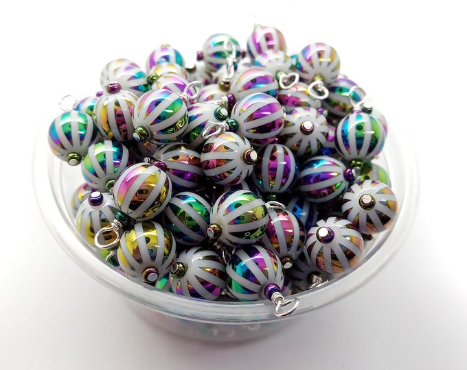 Beautiful Striped Bead Charms, Dangles With Iridescent Rainbow Stripes ...
