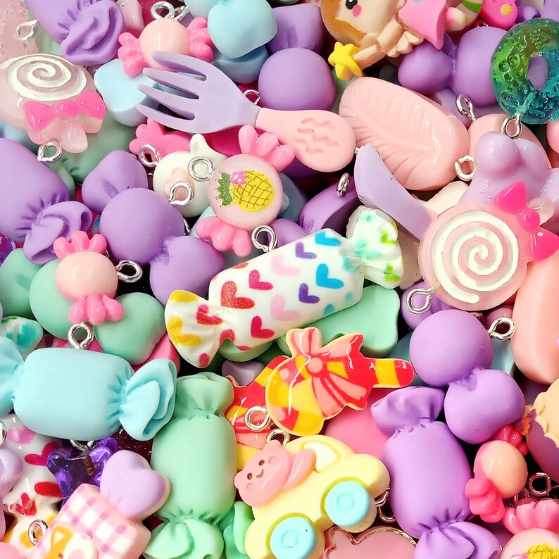20 Pc Cute Charm Mix, Candies & Cuties Resin Cabochon Pendant Sets ...