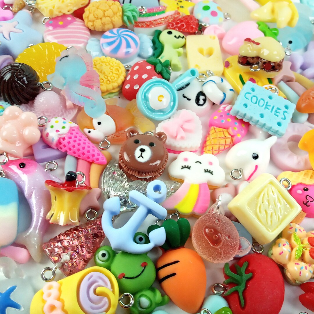 50 Cute Charms, Huge Assortment of Kawaii Resin Cabochon Pendants, Grab ...
