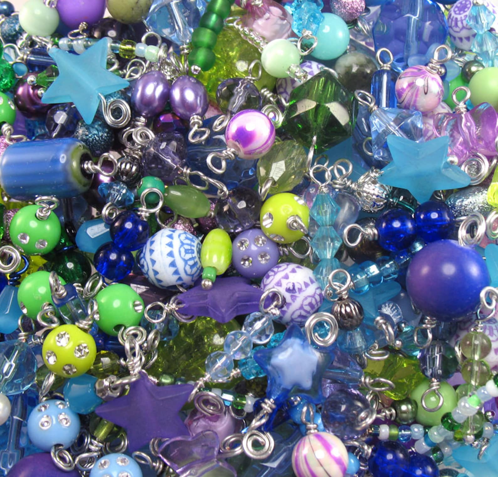100 Bulk Charms Grab Bag in Cool Colors, Blue Green Purple Wholesale ...