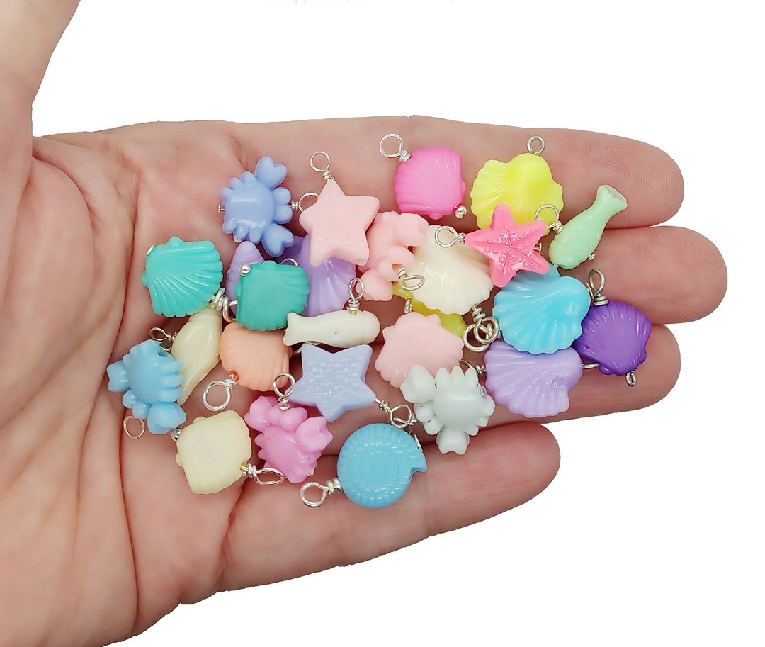 Ocean-themed Acrylic Bead Charms, Mix of 25 Fish Seashell and Crab ...