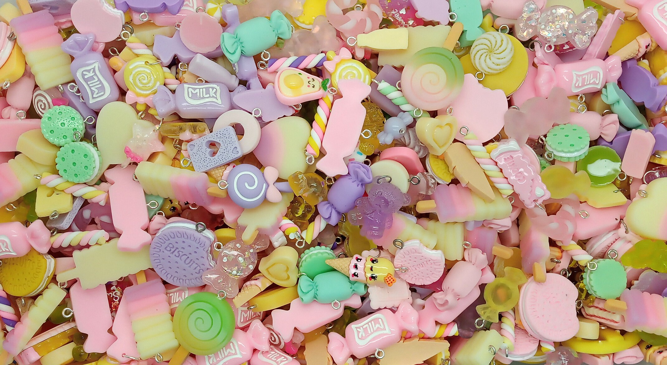 Pastel Food Charm Mix, 20 Pc Kawaii Cabochon Pendant Grab Bag in Pink ...