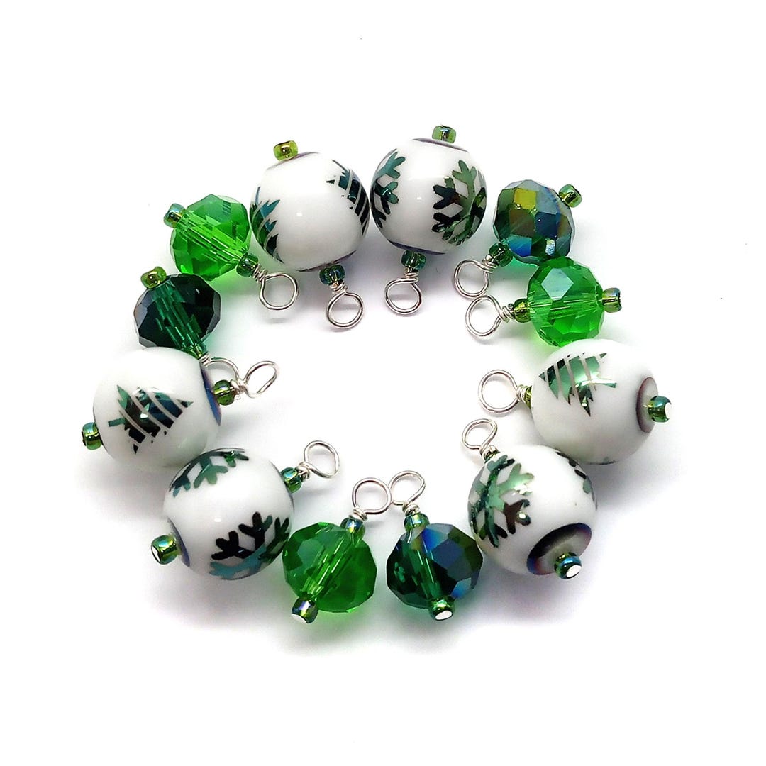 Winter Bead Charms, 12 Pc Christmas Themed Dangles in Green - Etsy