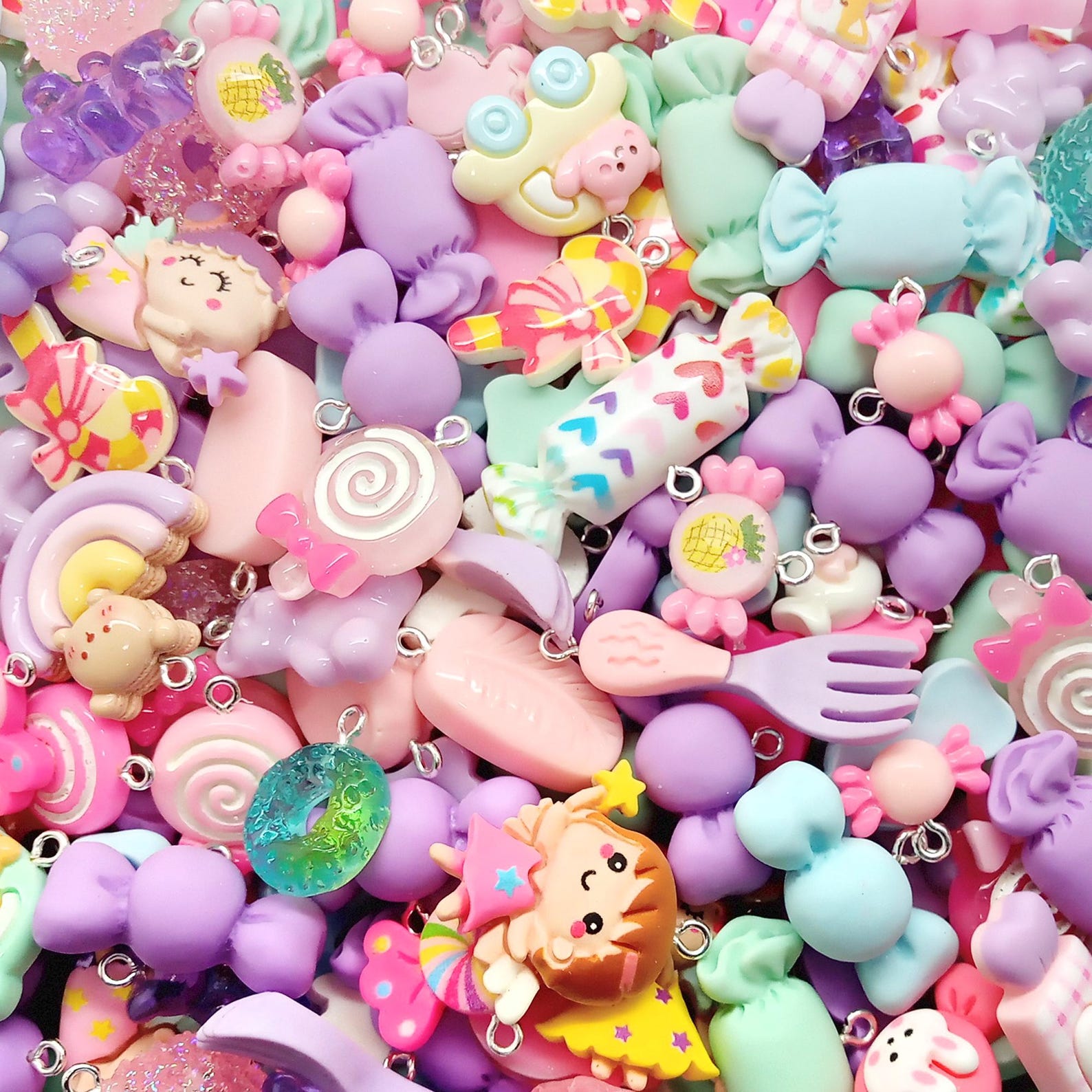 20 Pc Cute Charm Mix, Candies & Cuties Resin Cabochon Pendant Sets ...