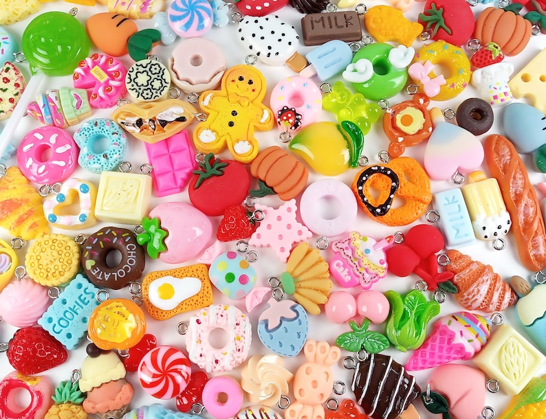 Cute Food Charm Mix, 25 Pc Variety of Kawaii Fruit Candy Sweets ...