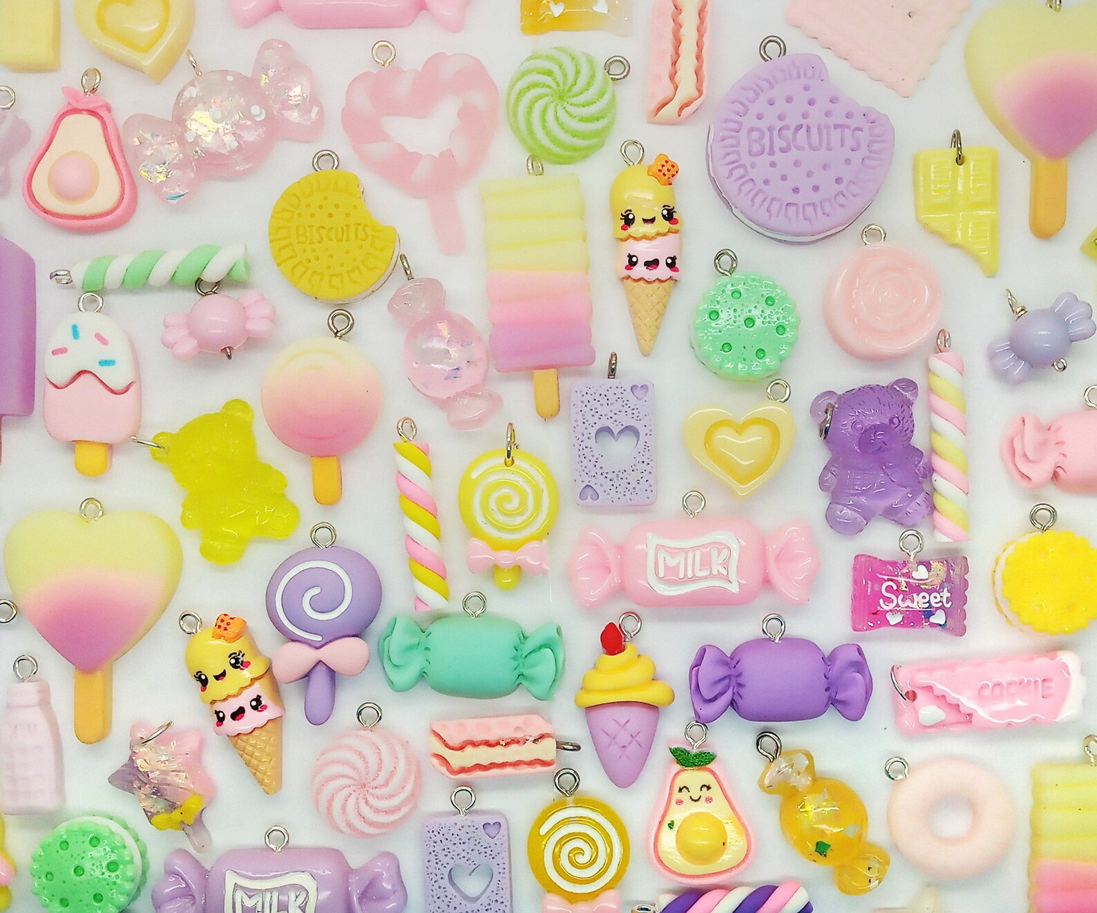 Pastel Food Charm Mix, 20 Pc Kawaii Cabochon Pendant Grab Bag in Pink ...