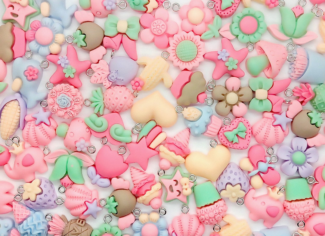 Cute Pastel Charm Mix, 20 Pc Mixed Kawaii Resin Cabochon Pendants in ...