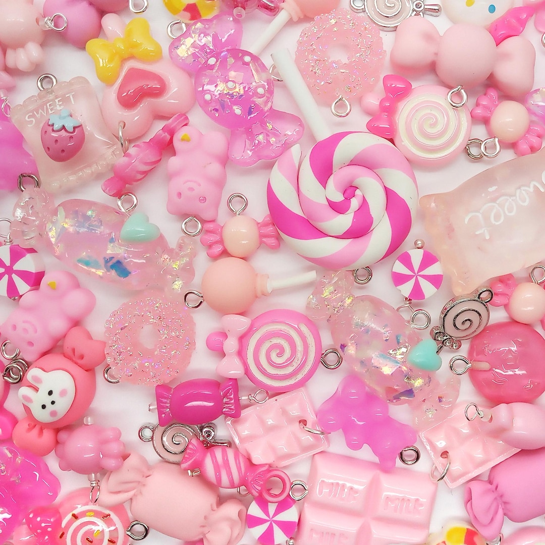 Pink Candy Charms, 25 Pieces, Cute Resin Pendants for Kawaii & Kidcore ...