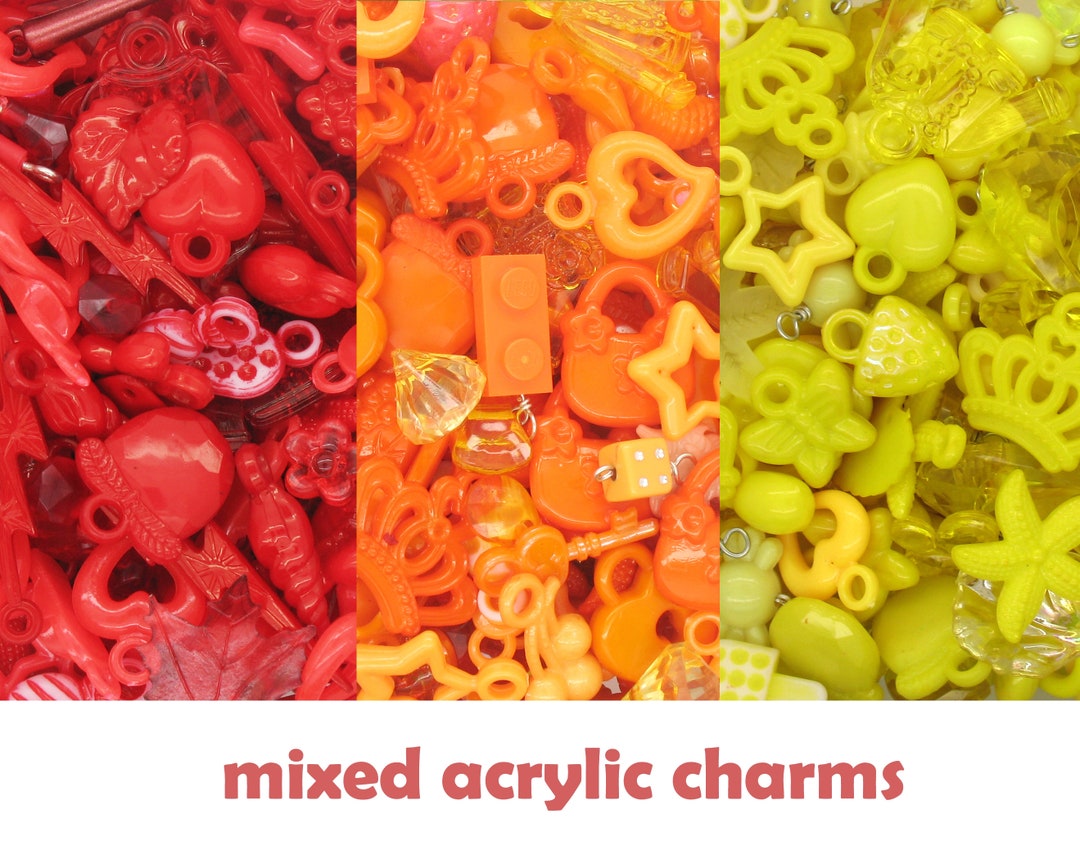 Acrylic Charms in Red Yellow or Orange 30 Pc Mixed Plastic Charms and ...