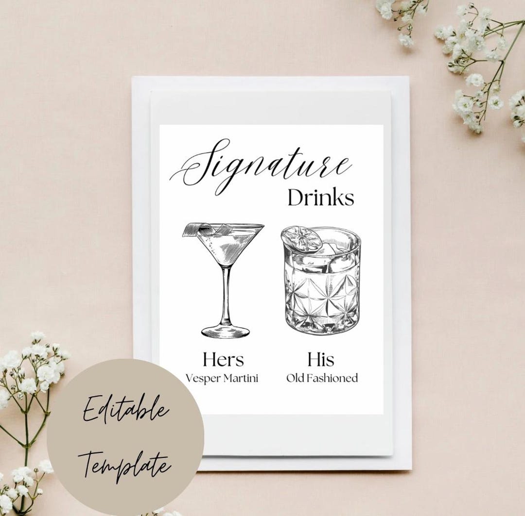 Signature Drink Sign, His and Hers Drinks, Printable Signature ...
