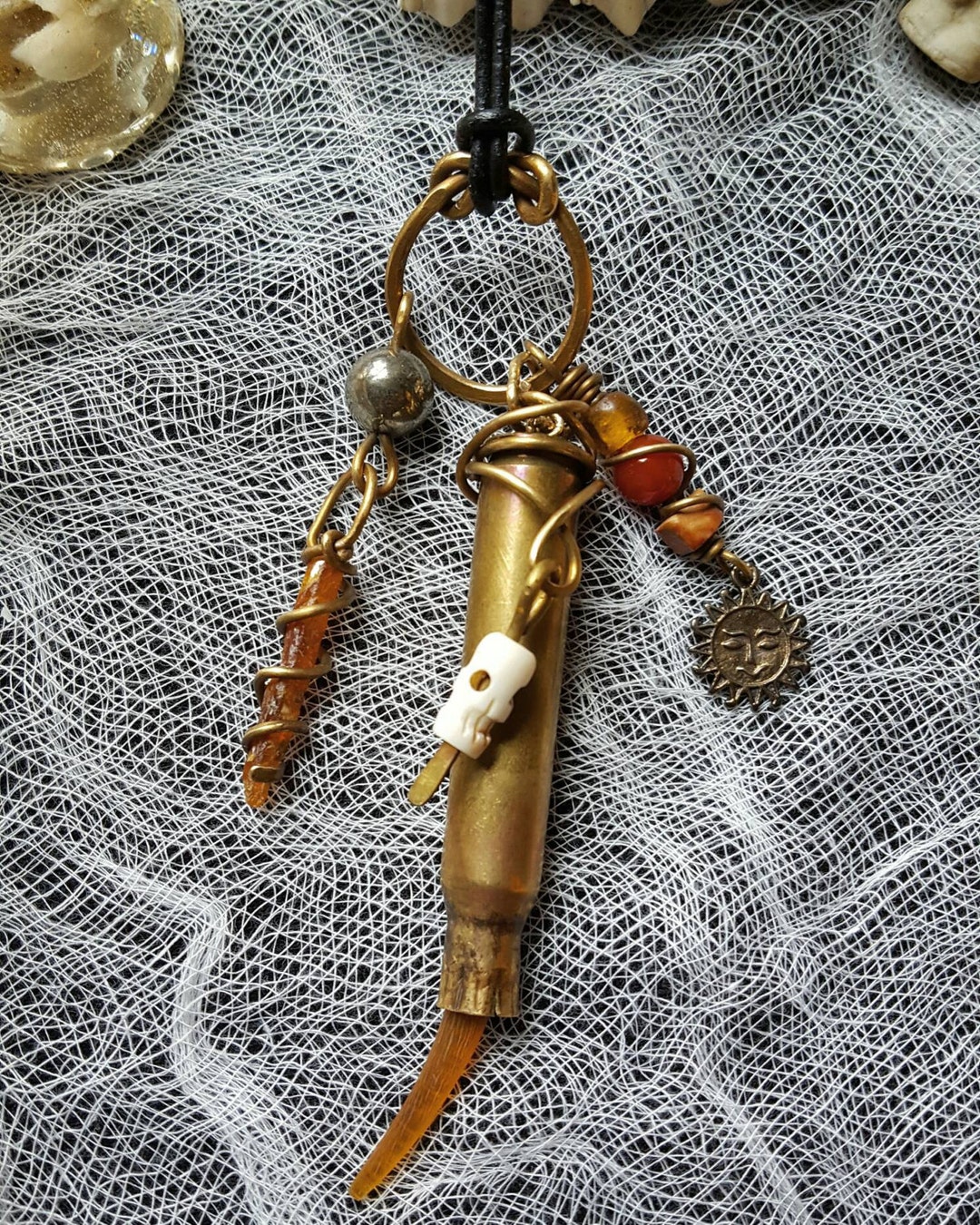 Repurposed Bullet Shell Casing Pendant Necklace With Horn Tusk, Orange ...