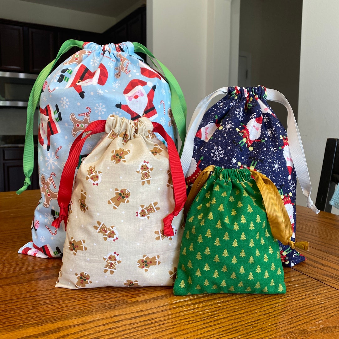 Handmade Holiday Christmas Drawstring Gift Bags - Multiple Sized Bags ...