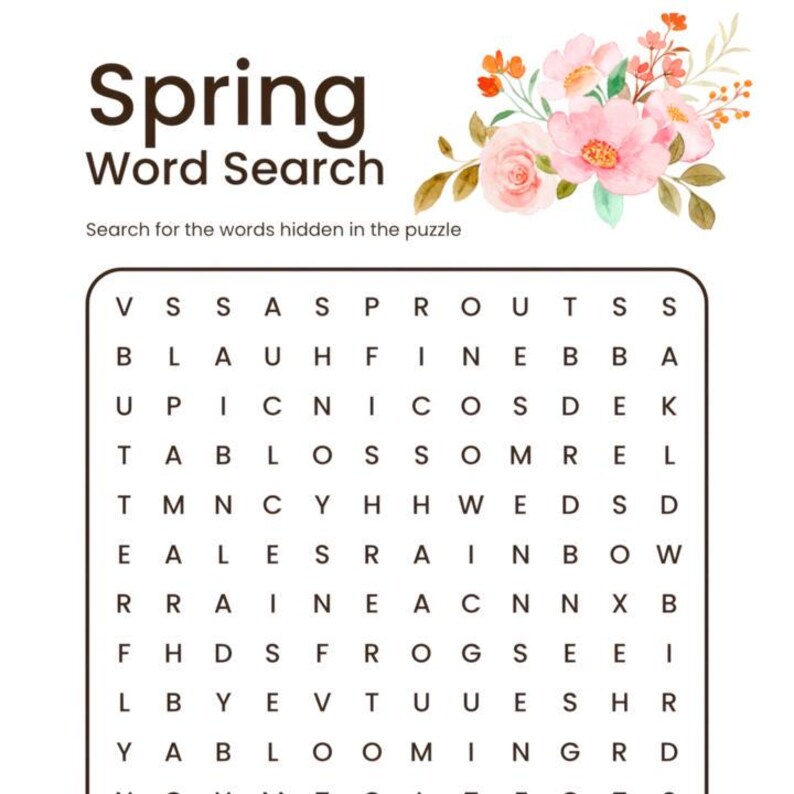 Spring Word Search and Answers Digital Prints - Etsy