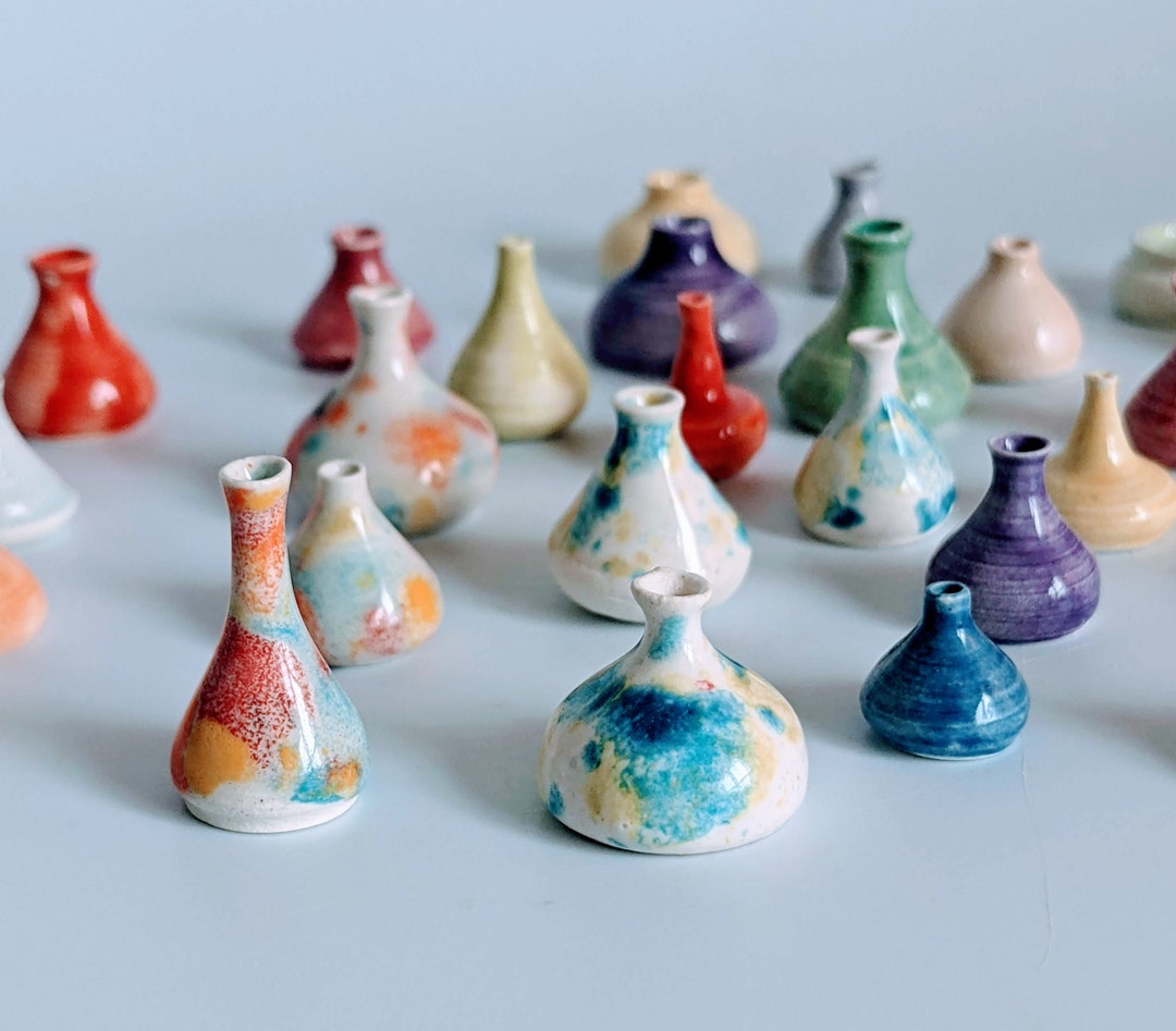 Handmade Miniature Pottery Set: Tiny Dollhouse Vases, Random Assortment ...