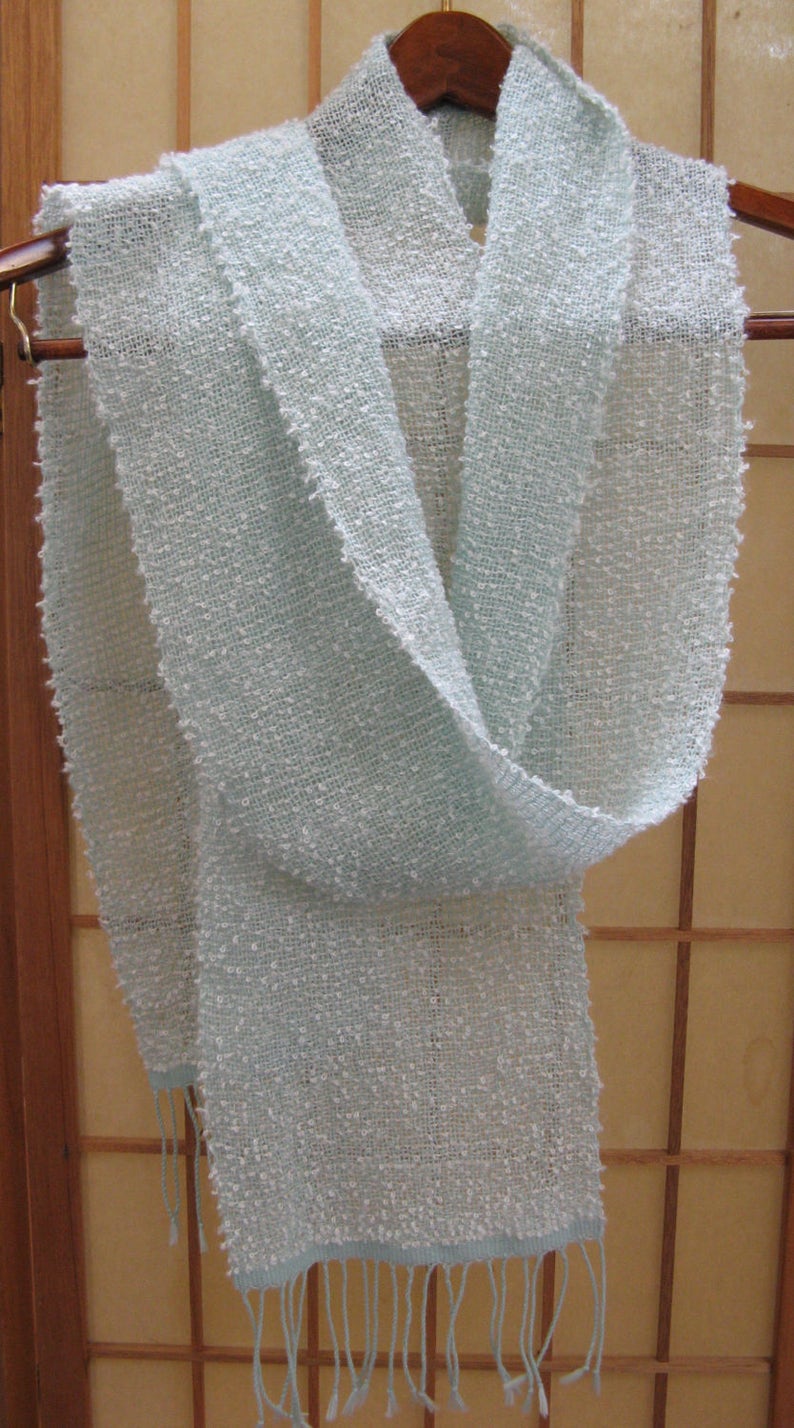 Sea Foam Scarf Handwoven Open-weave Lightweight Aqua White Drapey ...