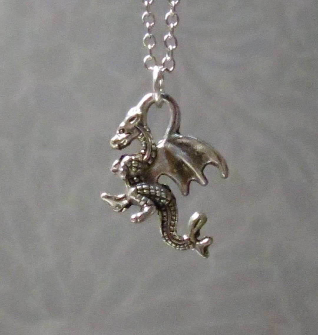 Tiny Dragon Necklace - Silver - Etsy