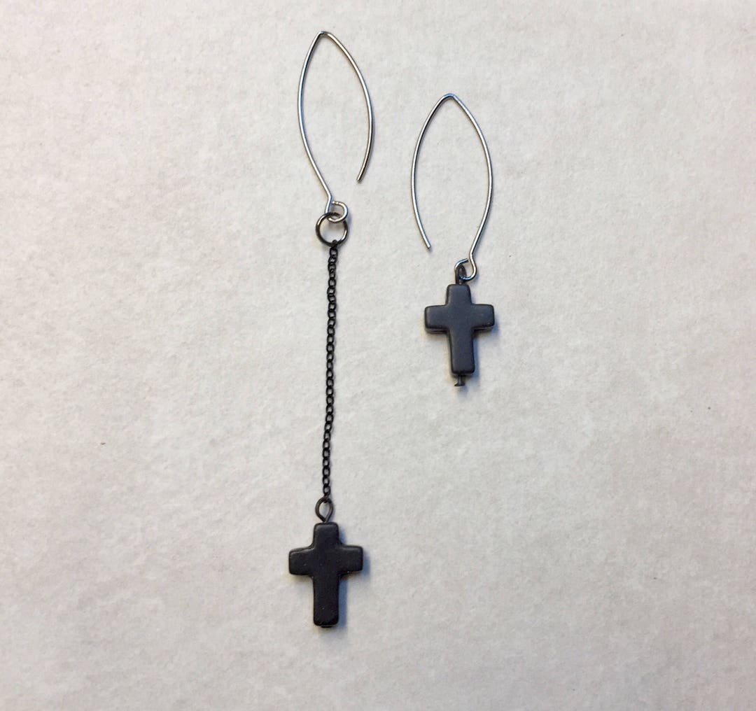 Black Cross-single Earring-long Chain Earring-shoulder Duster-goth ...