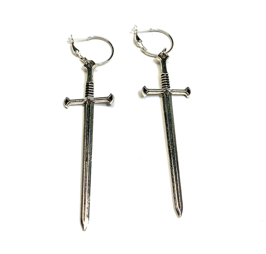 Sword Hoop Earrings-highlander-silver Sword-goth-medieval-katana-sword ...