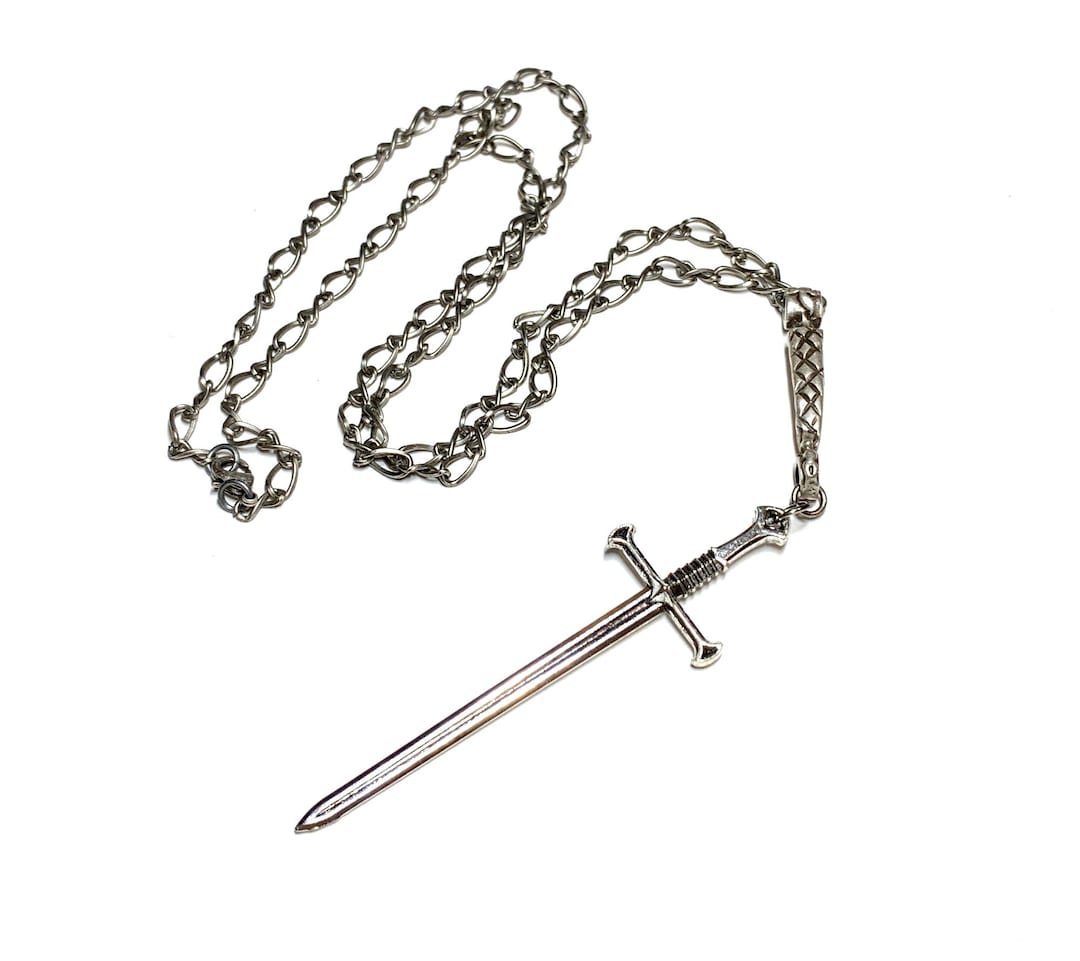 Sword Necklace-medieval-silver Sword-katana-rosary Chain-sword Pendant ...