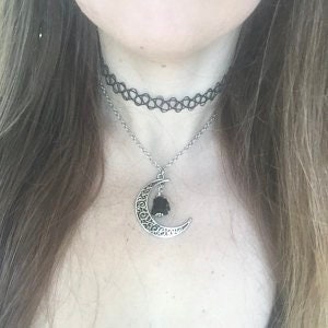 Black Tourmaline Moon Necklace-crescent Moon-goth Necklace-choose Your ...