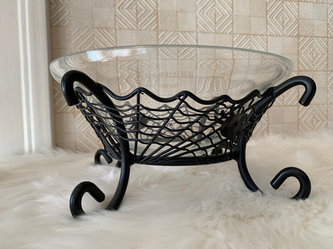 Black Spider Web Bowl Clear Glass and Wire Spooky Halloween Decor - Etsy