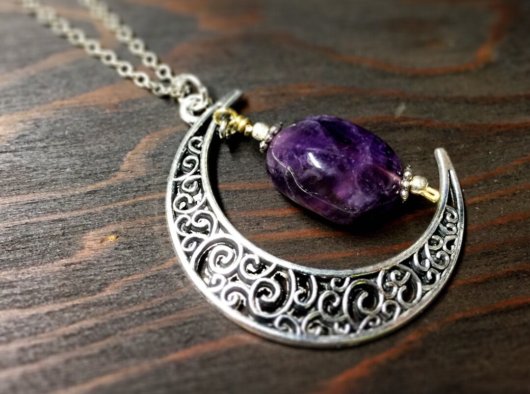 Amethyst Moon Necklace-crescent Moon-goth Necklace-choose Your Length ...