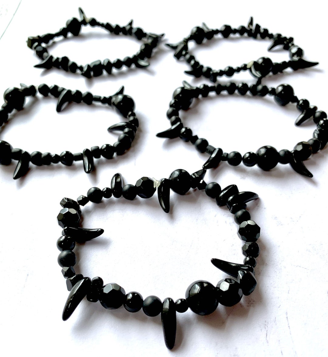 Goth Bracelet-spike Bracelet-stretch Bracelet-black or Red Beads ...