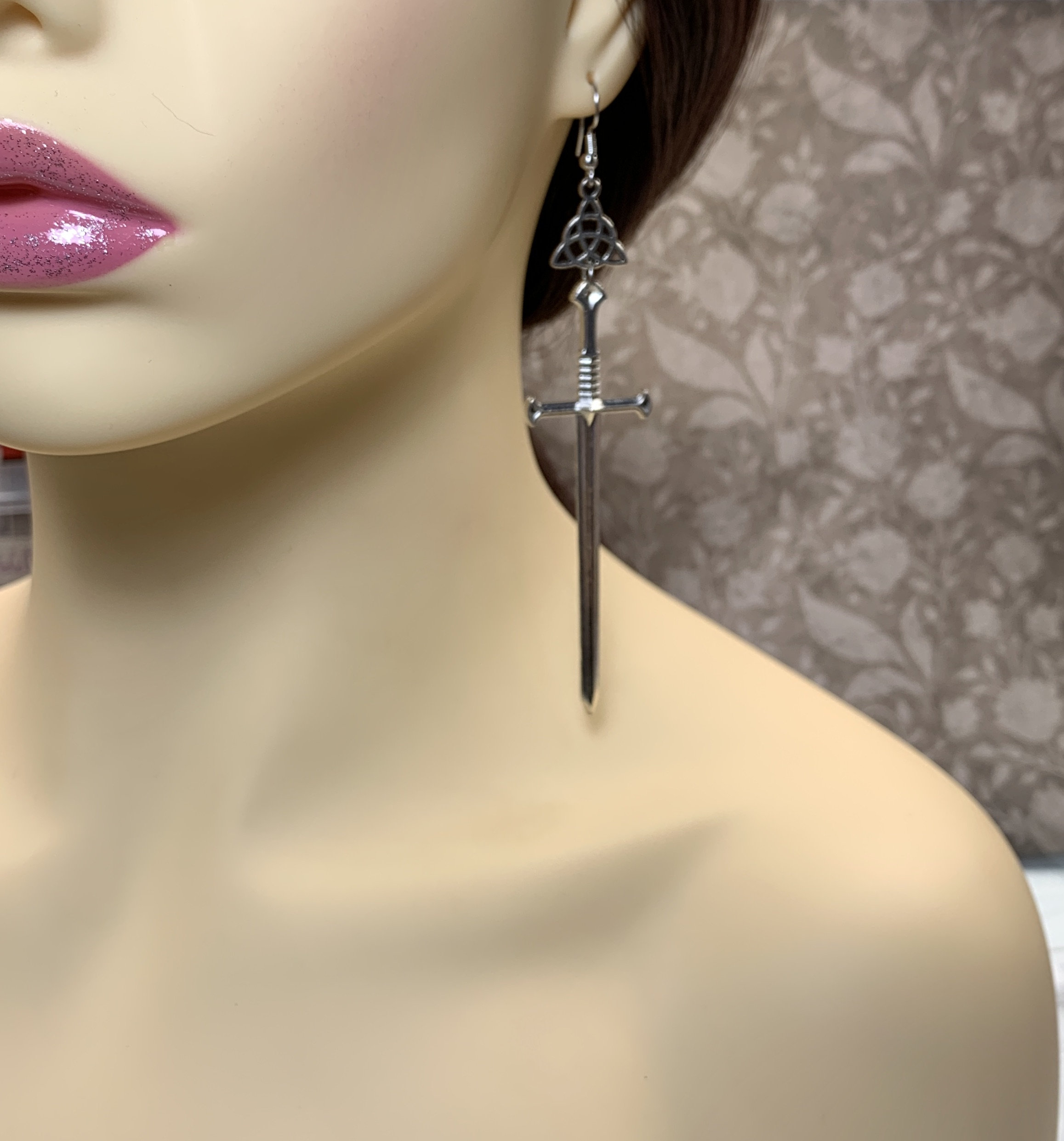 Sword Earrings-highlander-triquetra-silver-katana-long Sword-excalibur ...