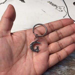 Cat on Moon Key Ring-cat Sitting on Moon Keychain-moon Lover Gift ...