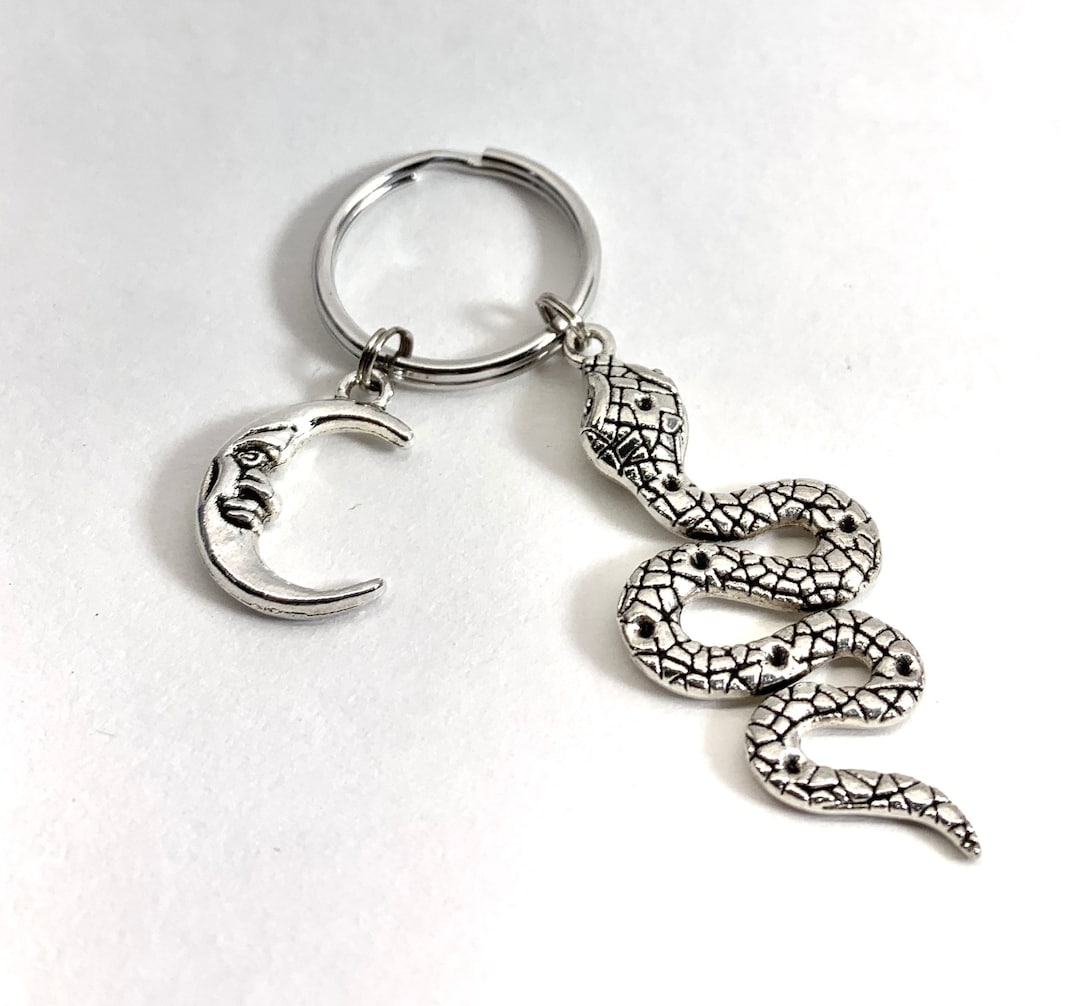 Snake Moon Keychain-python-moon Key Ring-rattler-snake Charm-snake Key ...