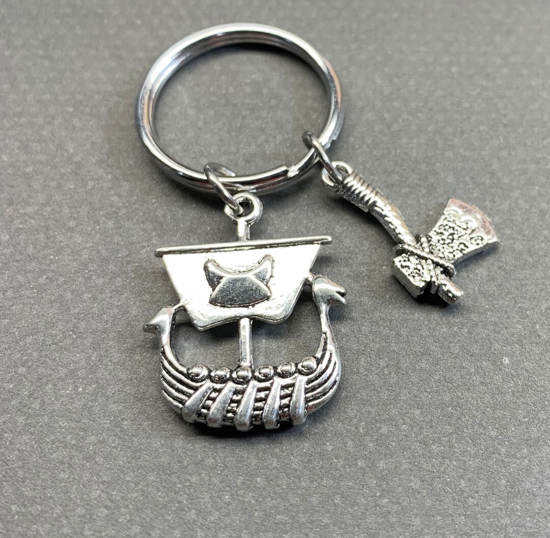 Viking Keychain - Axe and Boat - Silver - Etsy