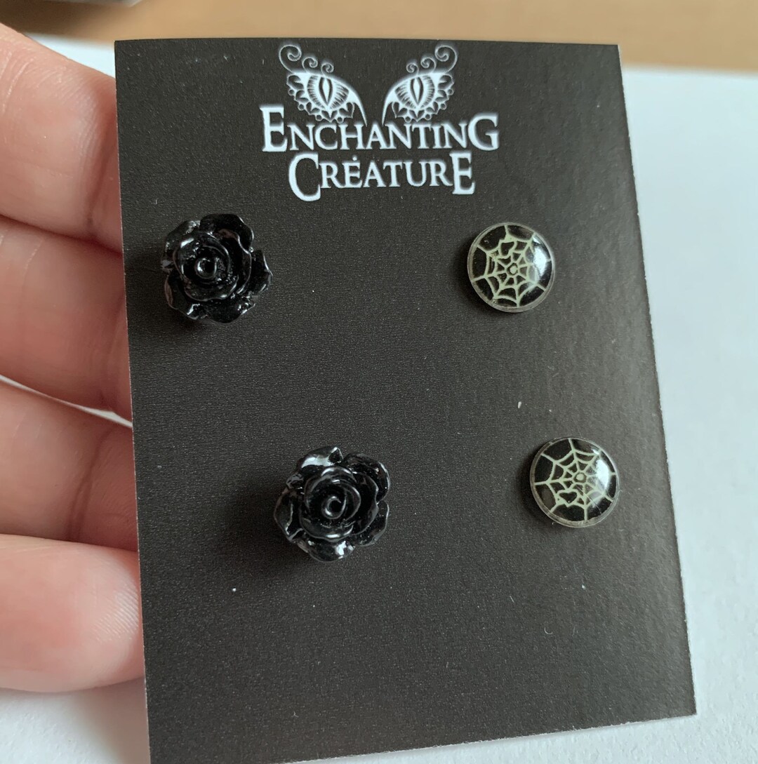 Vintage Black Rose Stud Earrings -spider Web Cobweb Post Earrings - Etsy
