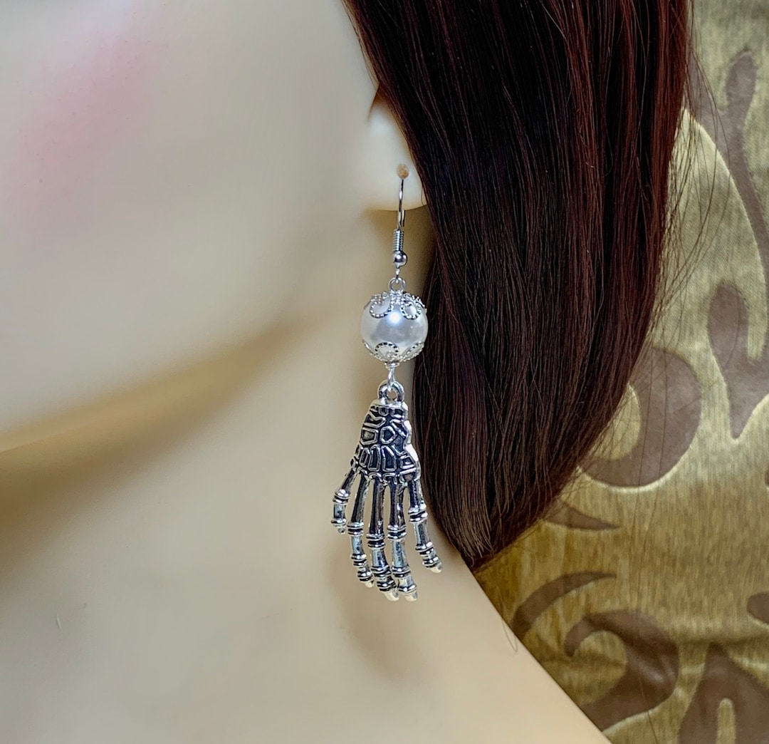 Skeleton Hand Earrings-pearl-goth - Etsy