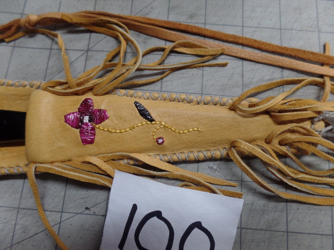 Porcupine Quill Decorated Leather Neck Knife Sheath Complete With Knife ...