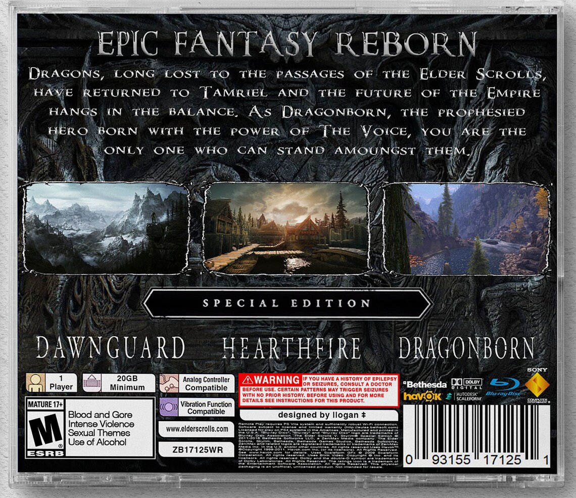 The Elder Scrolls V: Skyrim PS4 Custom PS1 Inspired Case | Etsy