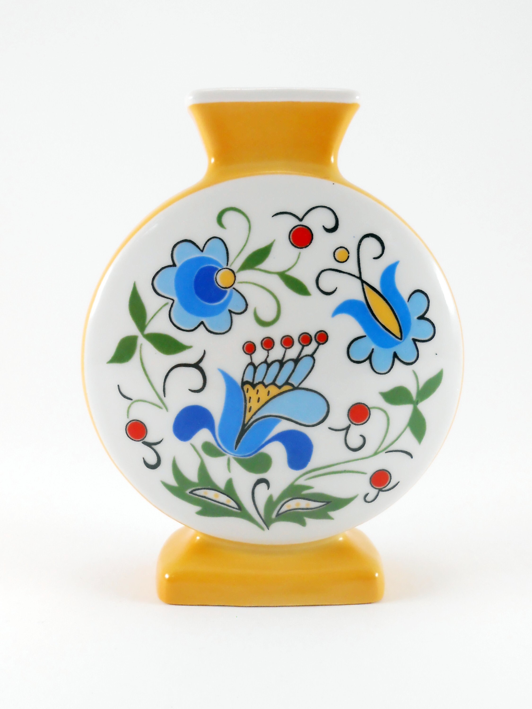 Polish Pottery Vase, Yellow Vase, Folk Art Floral, Lubiana Poland ...