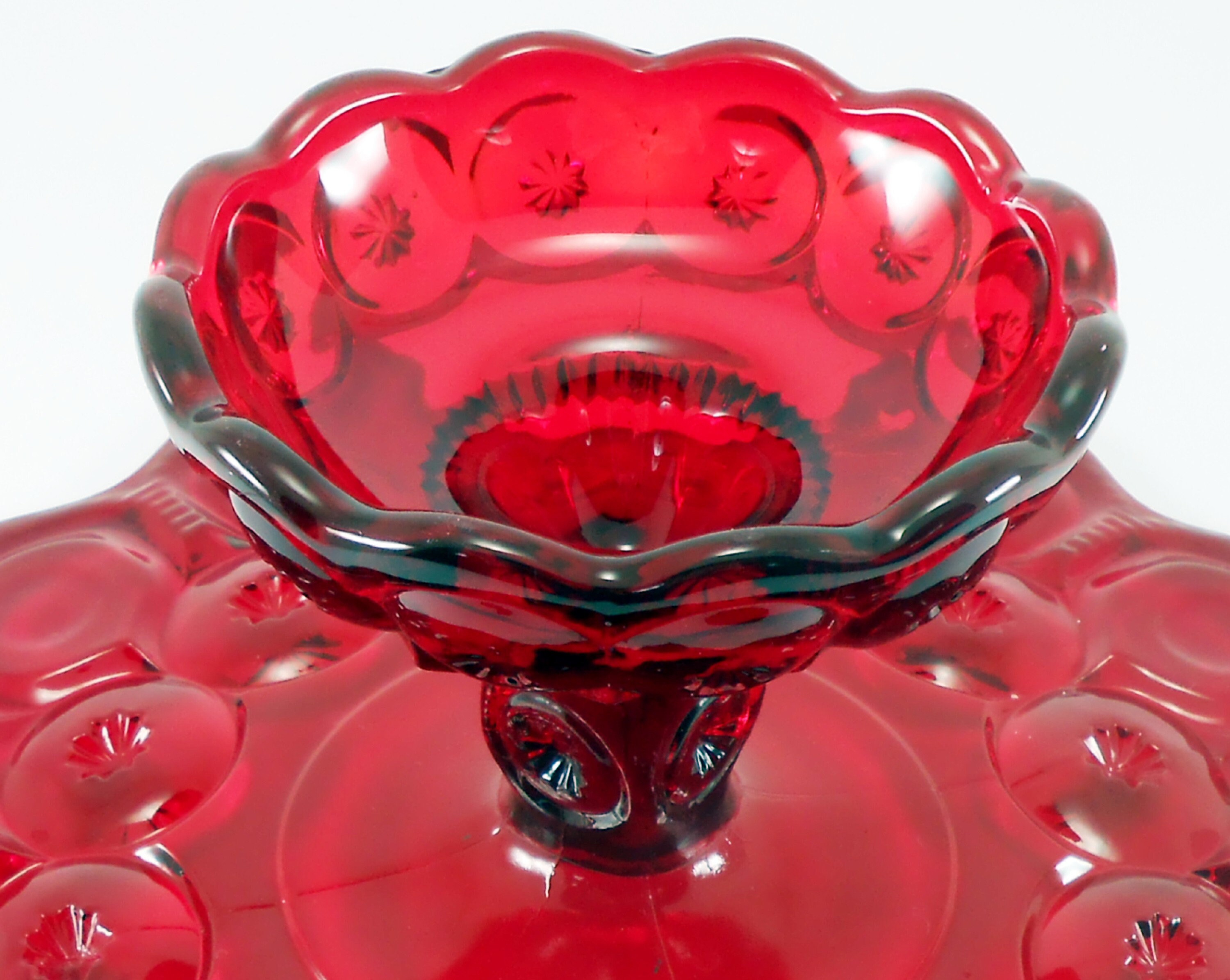 L E Smith, Moon and Star, Glass Cake Stand, Ruby Glass, Red Cake Plate ...