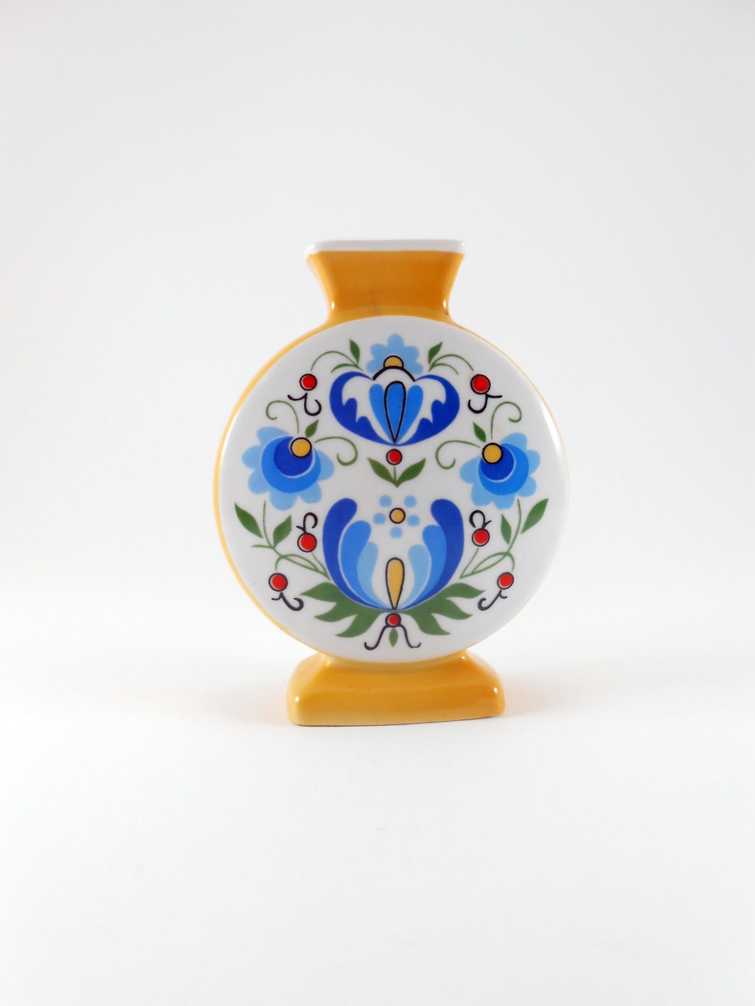 Polish Pottery Vase, Yellow Vase, Folk Art Floral, Lubiana Poland ...