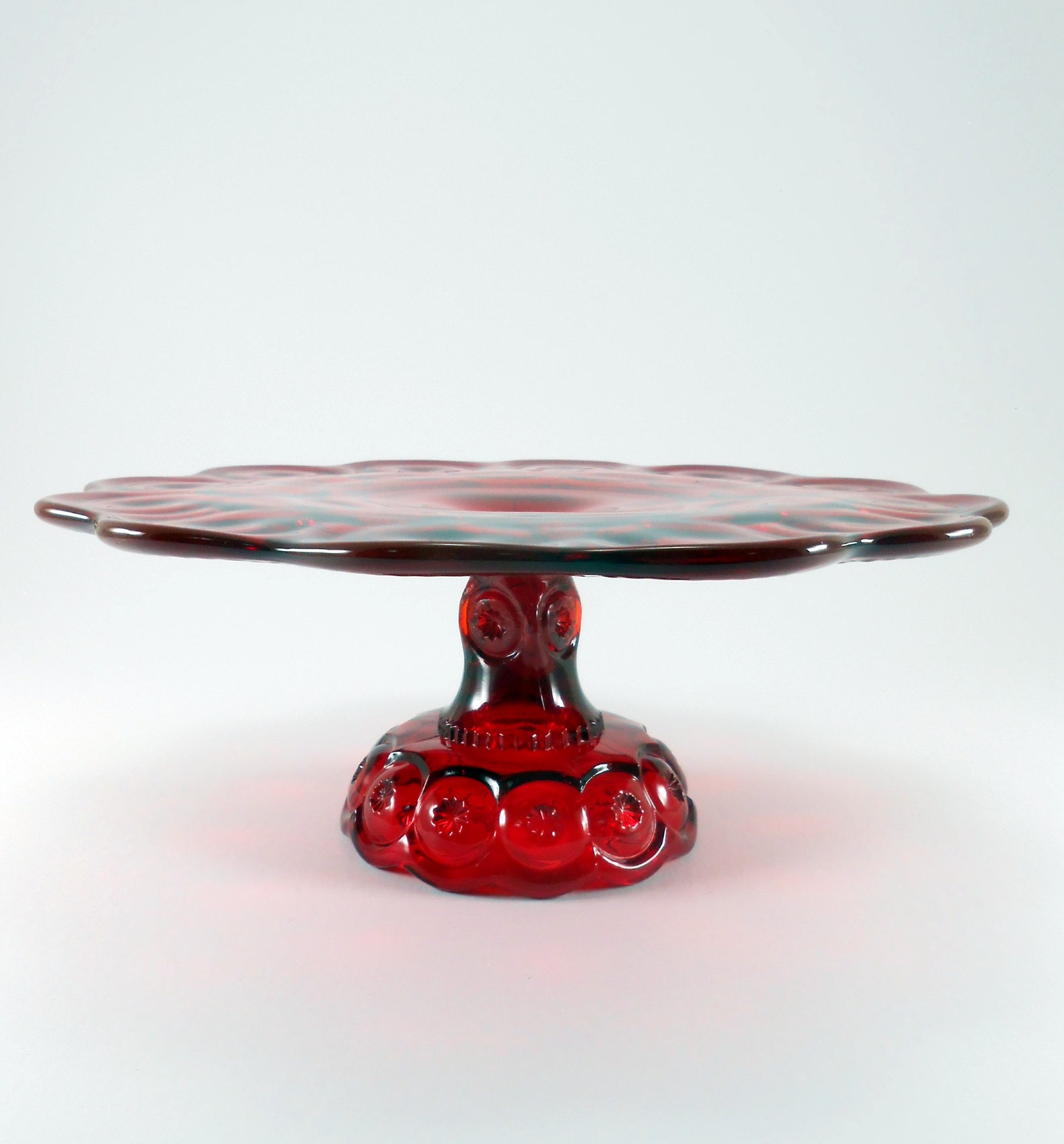 L E Smith, Moon and Star, Glass Cake Stand, Ruby Glass, Red Cake Plate ...