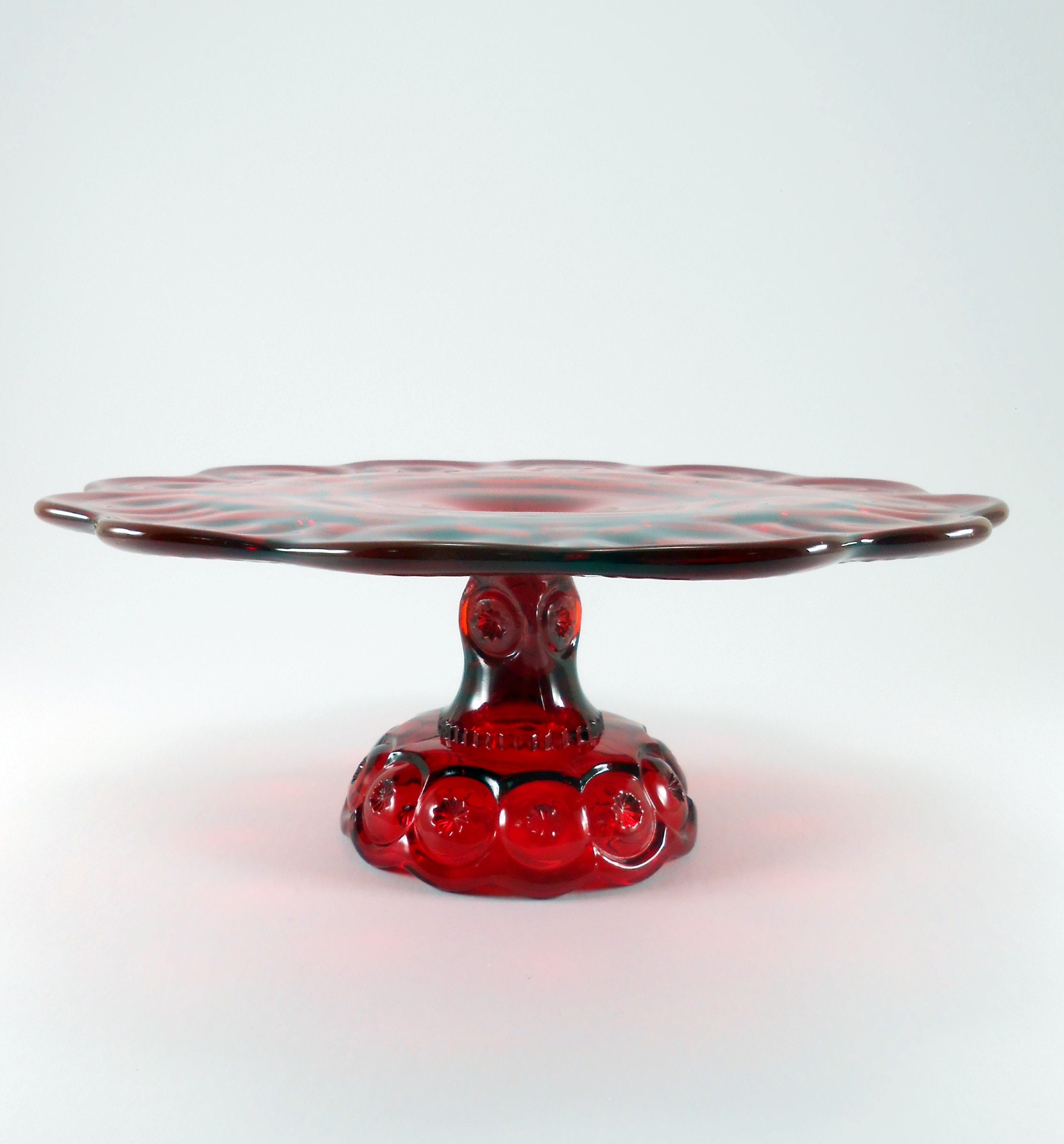 L E Smith, Moon and Star, Glass Cake Stand, Ruby Glass, Red Cake Plate ...